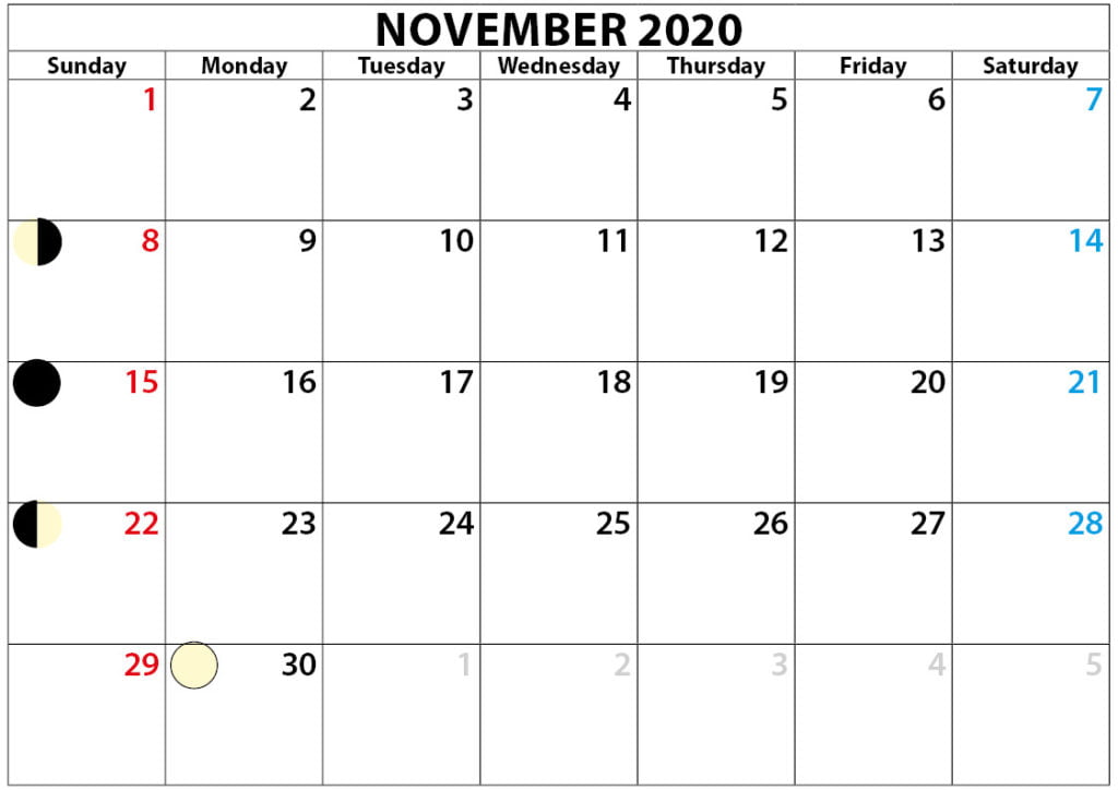 November 2020 Calendar Printable Template With Notes
