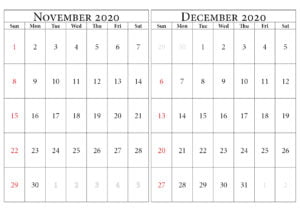 November 2020 Calendar Printable Template With Notes
