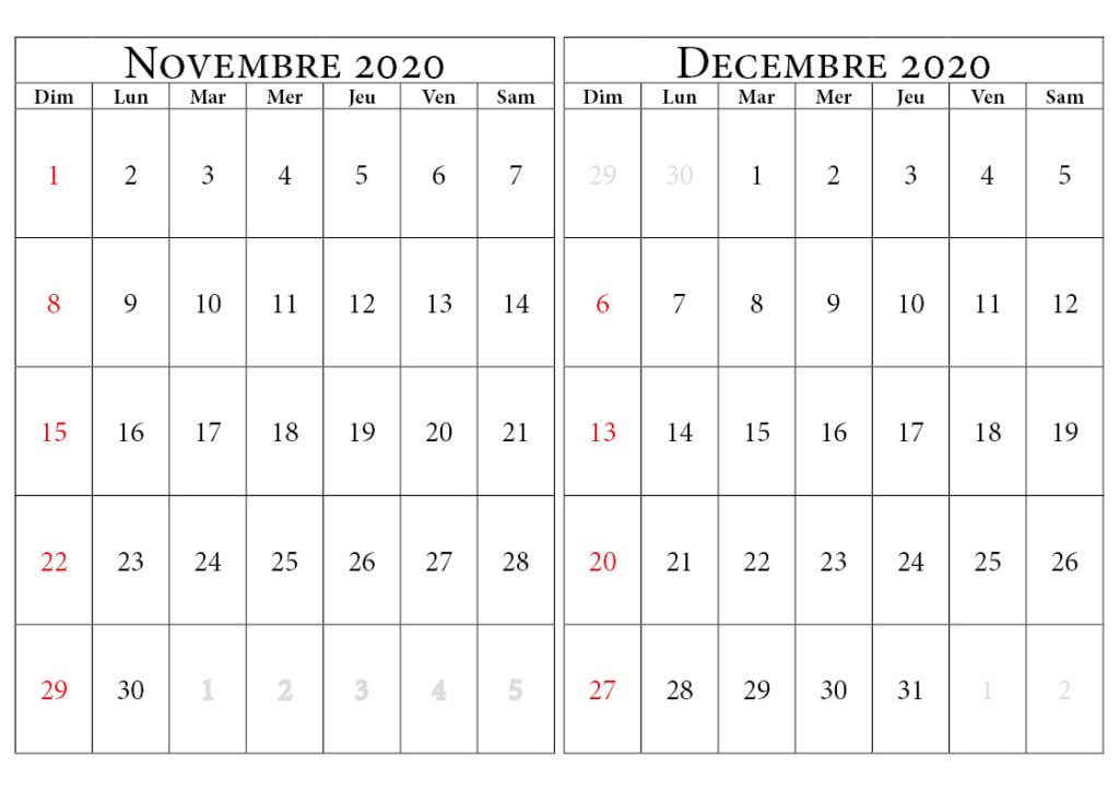 Calendrier Novembre 2020 Imprimable Avec Notes Calendarena