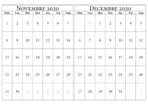 Calendrier Novembre 2020 Imprimable Avec Notes Calendarena