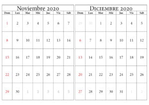 Calendario Noviembre 2020 - Imprimible Con Notas