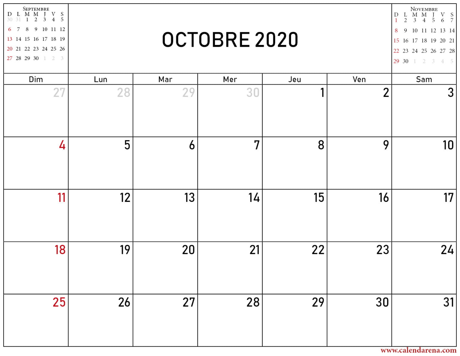 Calendrier Septembre Octobre Novembre Décembre 2020
