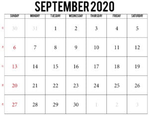 2020 September Calendar