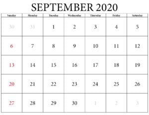September 2020 Calendar