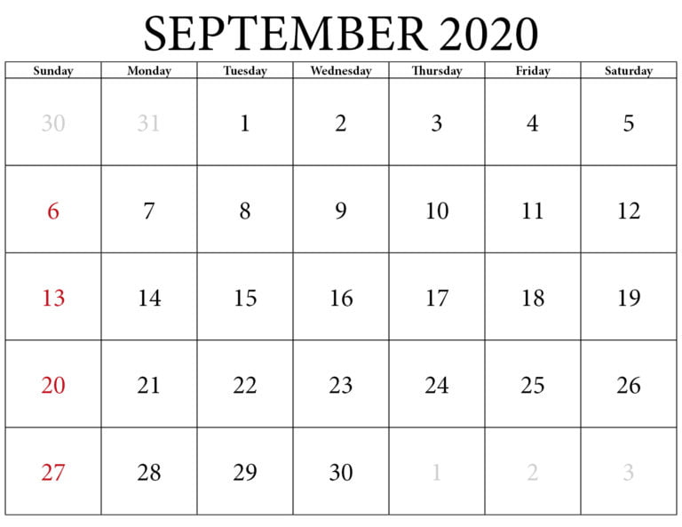 September 2020 Calendar