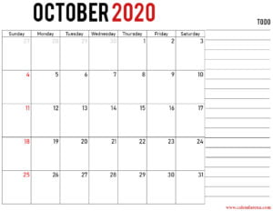 Free Printable October 2020 Calendar