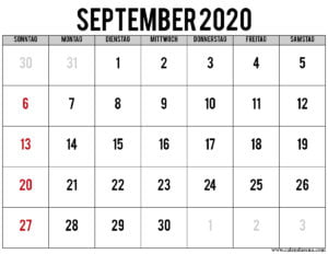 Kalender 2020 September