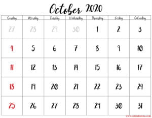 Blank October 2020 Calendar Printable