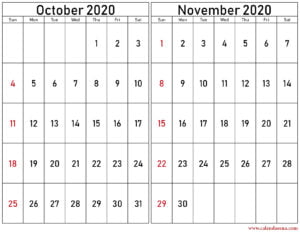 October November 2020 Calendar