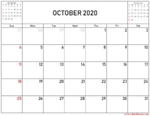 October November December 2020 Calendar