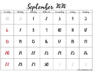 Monatskalender September 2020