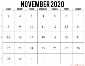 2020 November Calendar Download For Free