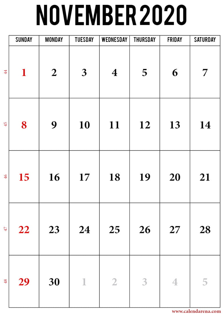2020 November Calendar Download For Free