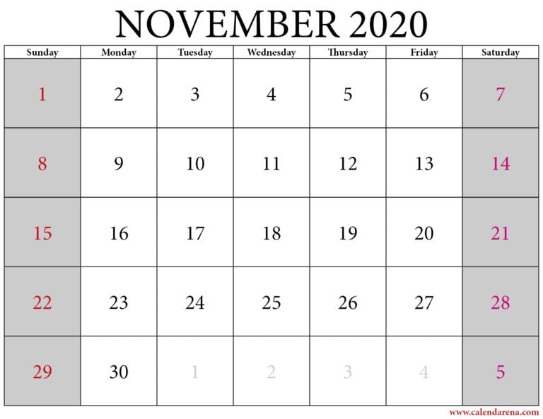 Calendar 2020 November Download For Free