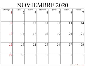 Planificador De Plantillas De Calendario De Noviembre De 2020
