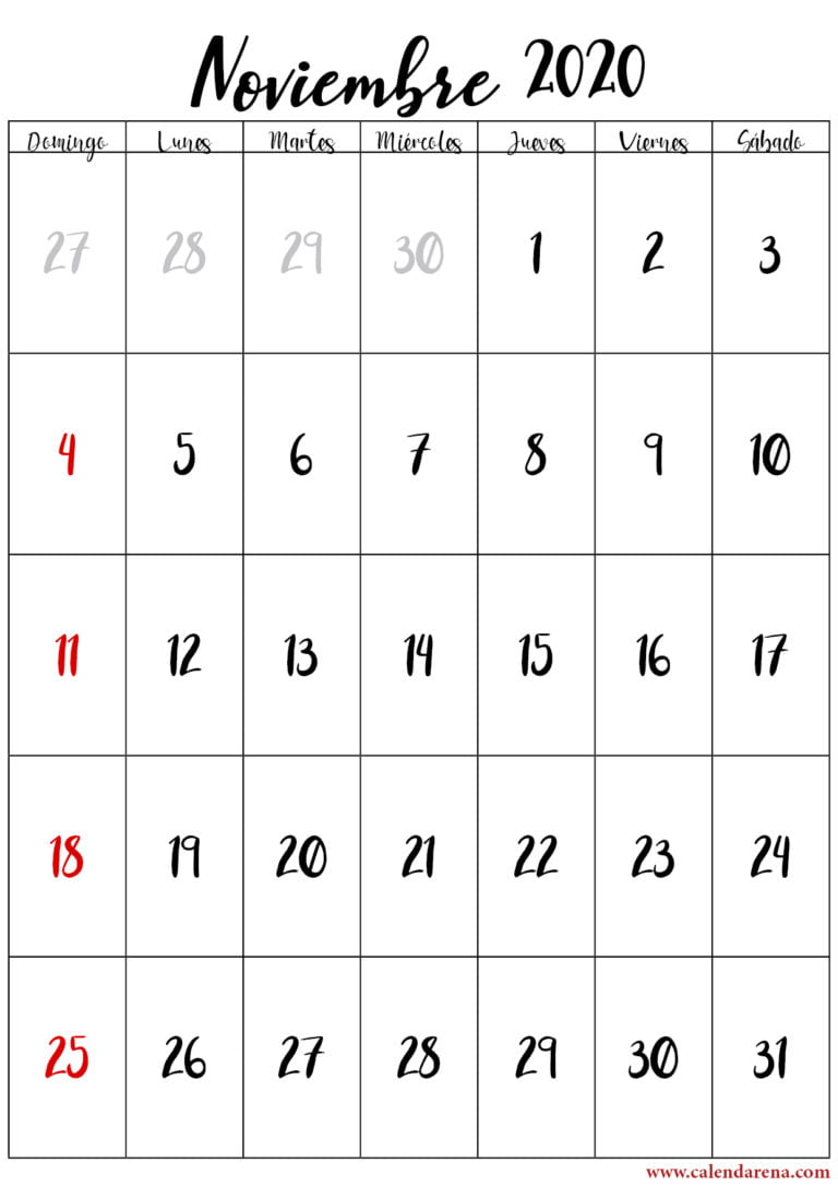 Planificador De Plantillas De Calendario De Noviembre De 2020