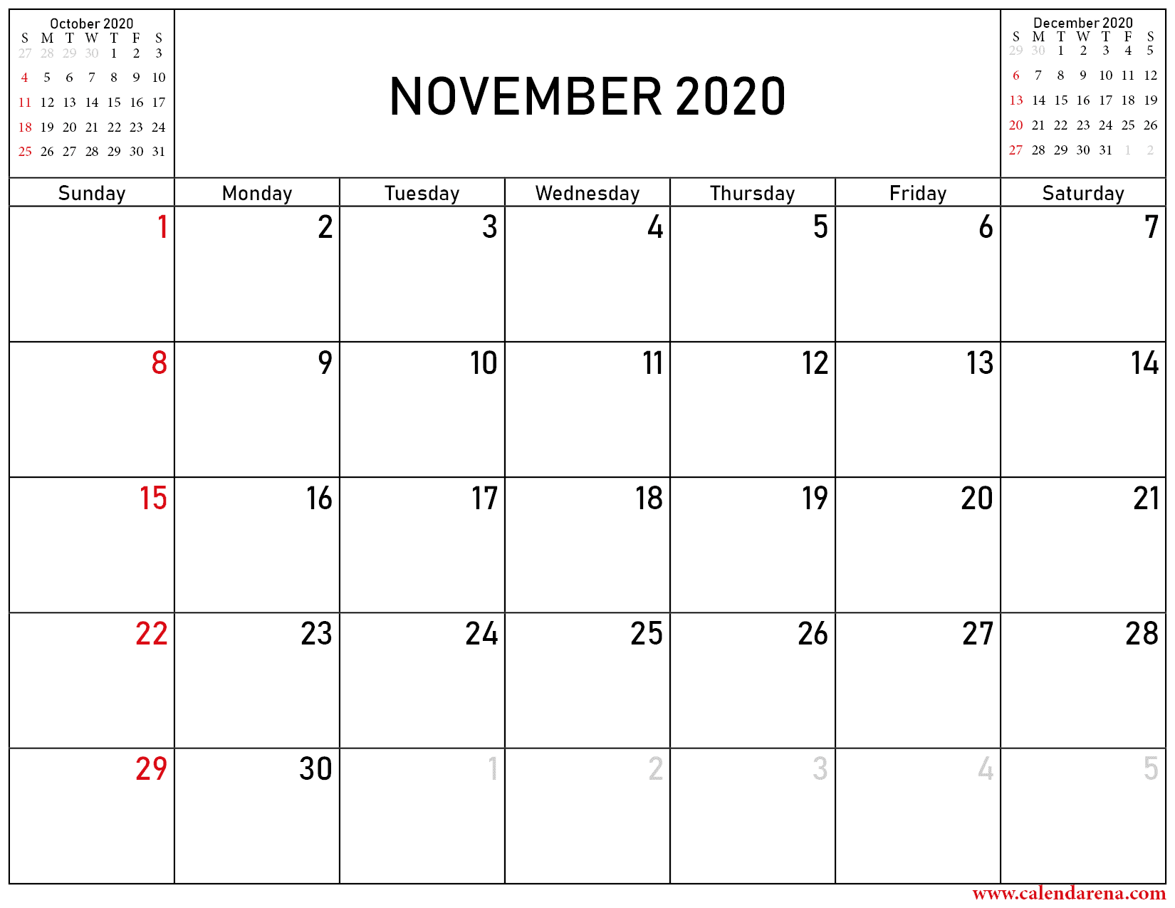 October November And December 2020 Calendar – Printable Calendar