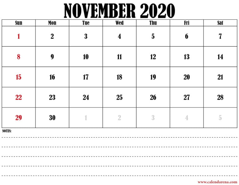 Printable November 2020 Calendar