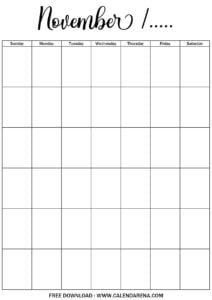 November Printable Blank Calendar Templates