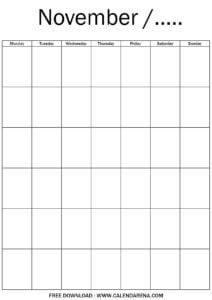 November Printable Blank Calendar Templates