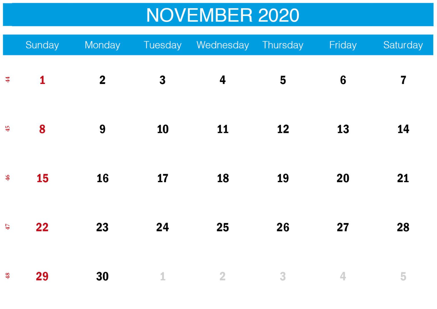 2020 November Calendar Download For Free