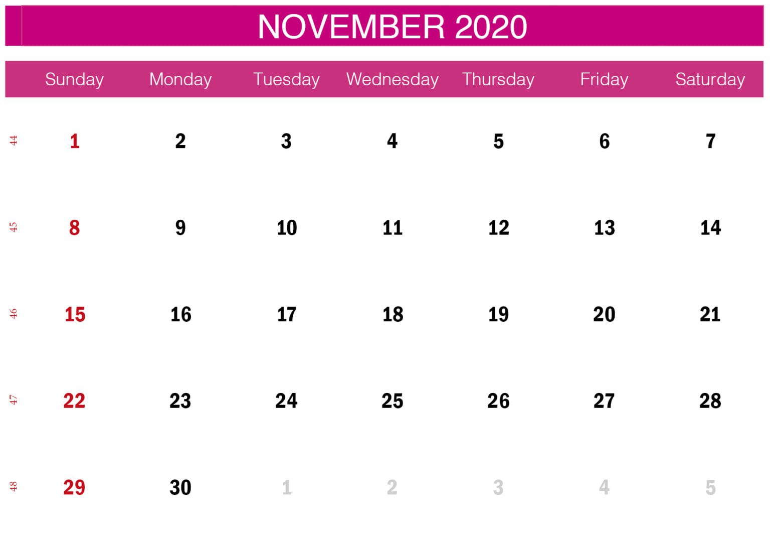 2020 November Calendar Download For Free
