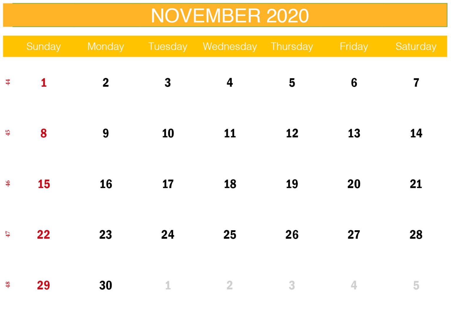 2020 November Calendar Download For Free