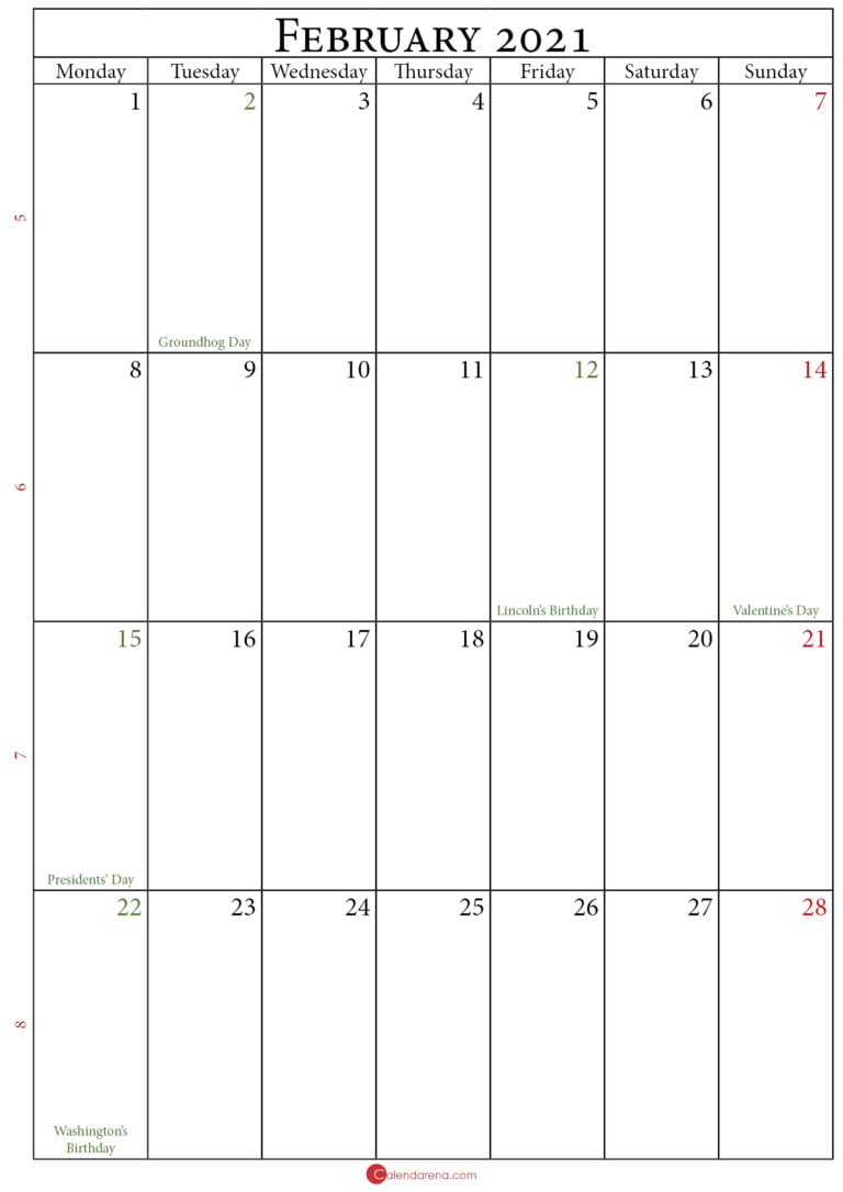 Best Free 🇺🇸 Blank February Calendar 2021