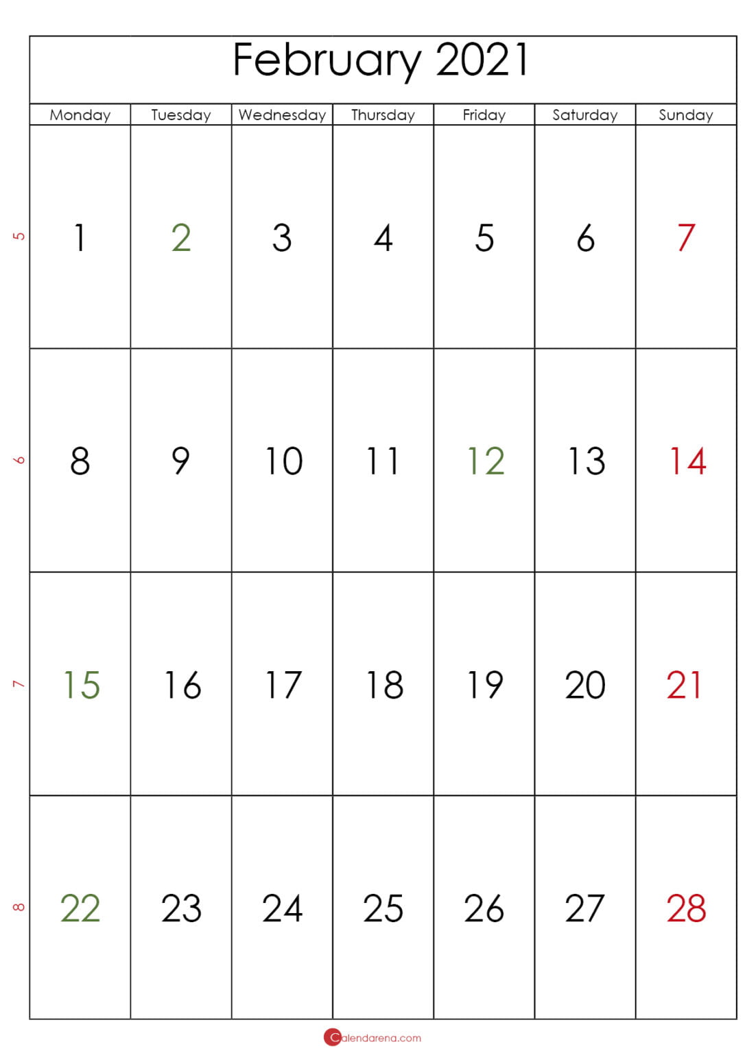 Best Free 🇺🇸 Blank February Calendar 2021