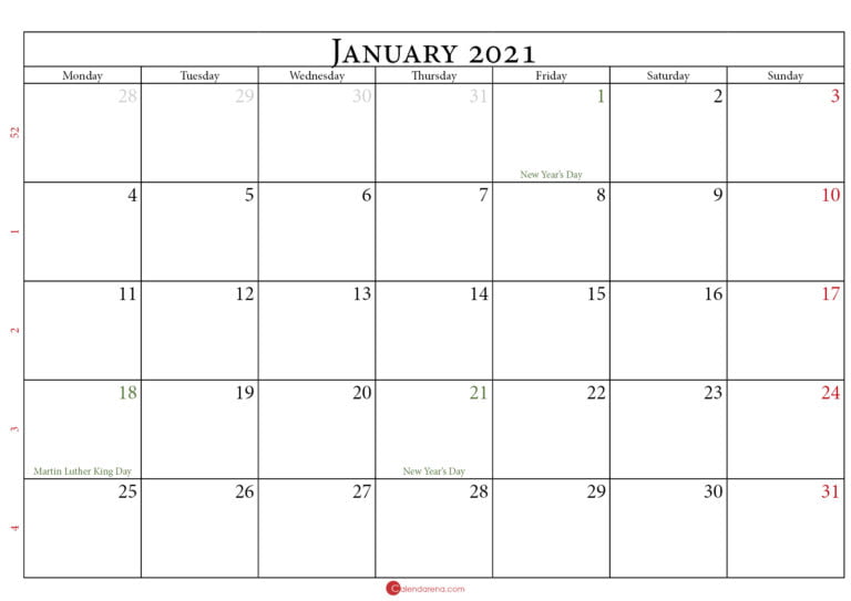 Download Blank Free 🇺🇸 January 2021 Calendar Printable Cute