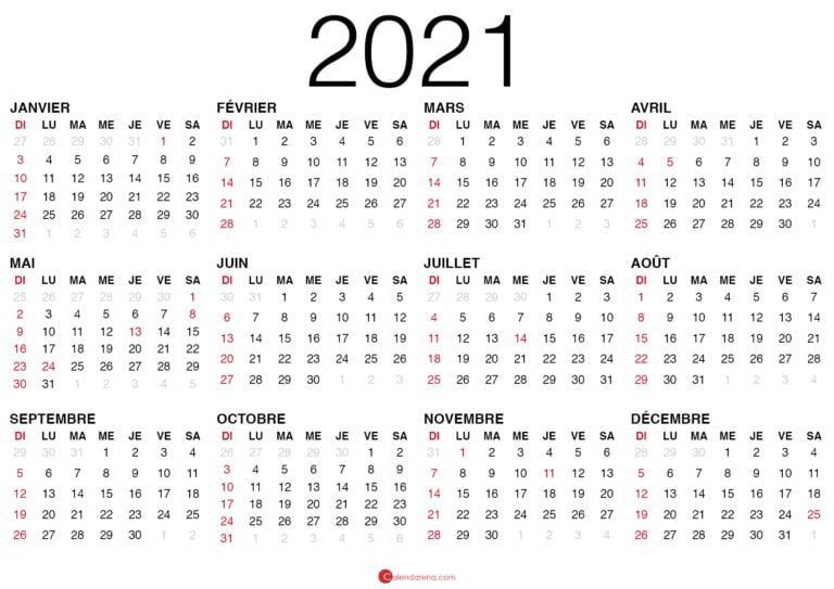 Calendrier 2021 à imprimer Gratuitement 🇫🇷 – Calendarena