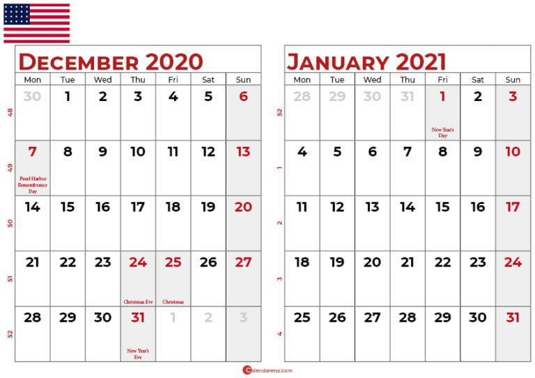 Download Free Calendar For December 2020 And January 2021