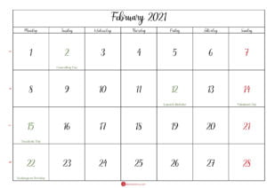 Best Free 🇺🇸 Blank February Calendar 2021