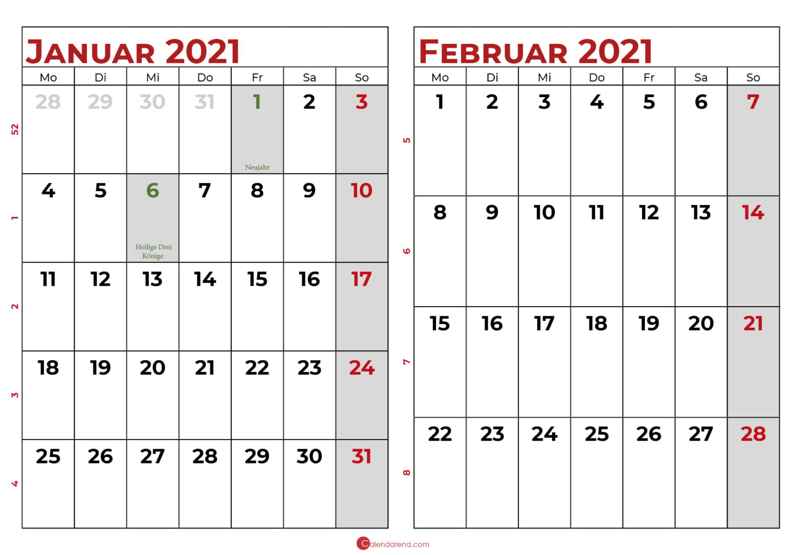 Kalender Februar 2021 Zum Ausdrucken