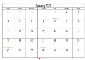Download Blank Free 🇺🇸 January 2021 Calendar Printable Cute
