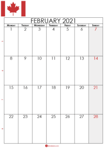 Download Free February 2021 Calendar Canada 🇨🇦 With Weeks