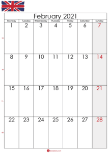 Download free 🗓️🇬🇧 February 2021 Calendar UK - Calendarena