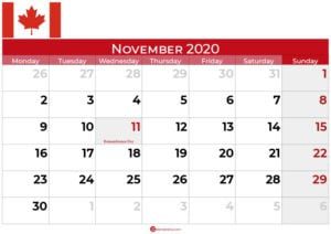 Download Free Canada November 2020 Calendar 🇨🇦