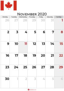 Download Free Canada November 2020 Calendar 🇨🇦