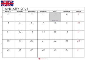 Download Free 🗓️🇬🇧 January 2021 Calendar UK