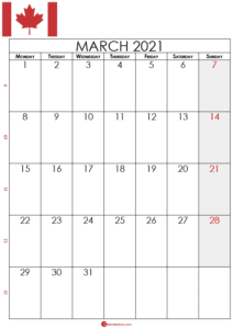 Download Free March 2021 Calendar Canada🇨🇦🇨🇦 With Weeks