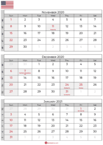 November December 2020 January 2021 Calendar