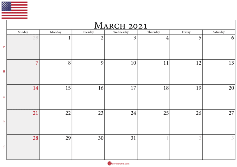 Download Free 🇺🇸 March 2021 Calendar USA 🇺🇸