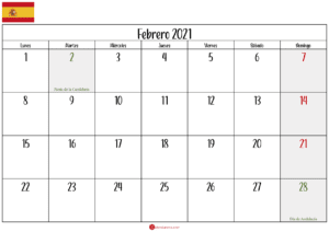 Calendario Febrero 2021 España 🇪🇸 Para Imprimir