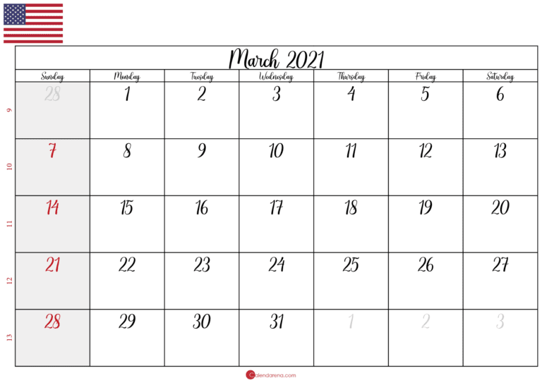 March 2021 Calendar