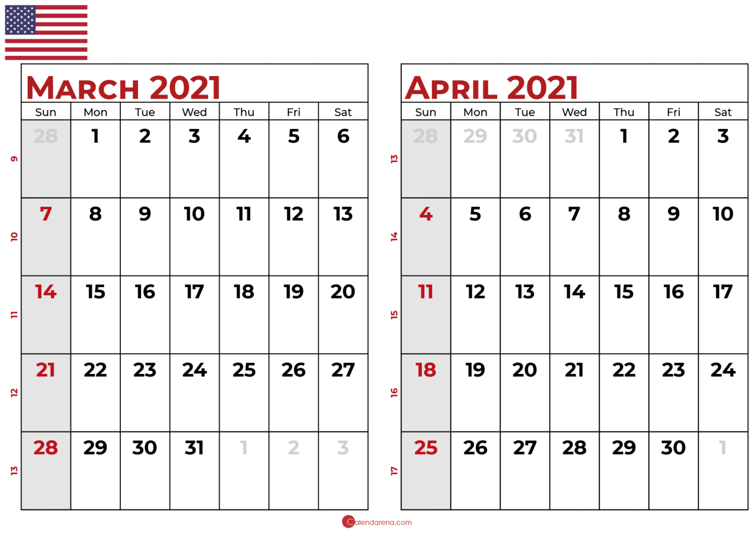 Download Free 🇺🇸 March 2021 Calendar USA 🇺🇸