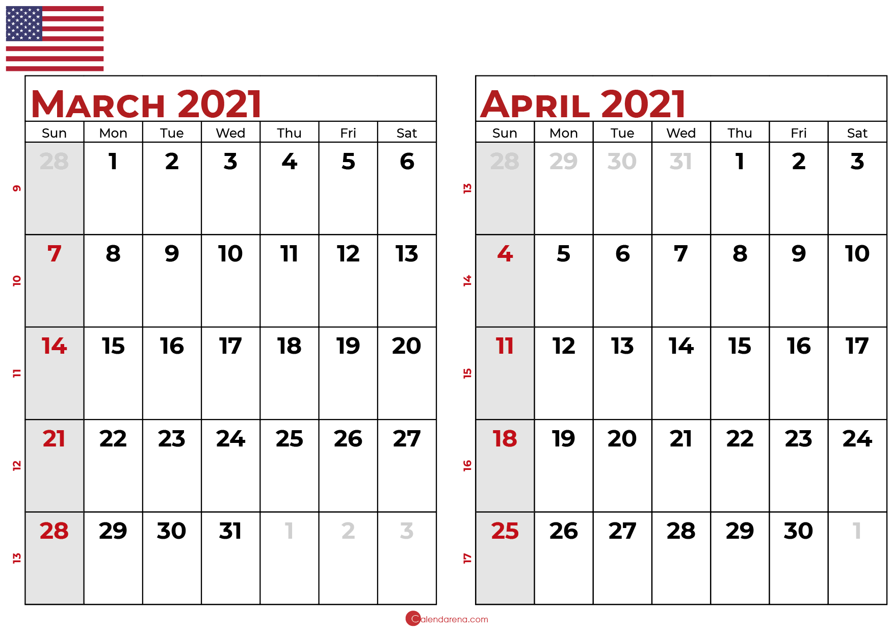 Download Free 🇺🇸 March 2021 Calendar USA 🇺🇸