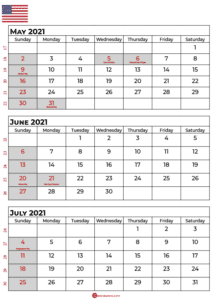 Download Free June 2021 Calendar USA