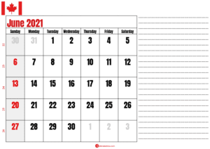 Download Free June 2021 Calendar Canada🇨🇦🇨🇦 With Weeks