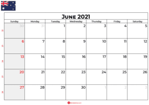 Download Free June 2021 Calendar Australia With Weeks